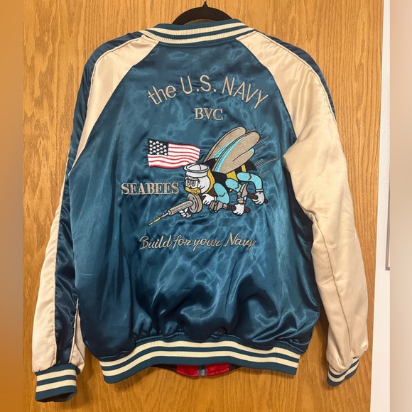 Jackets & Coats | Reversible Us Navy Seabees Cranes Satin Bomber Jacket ...